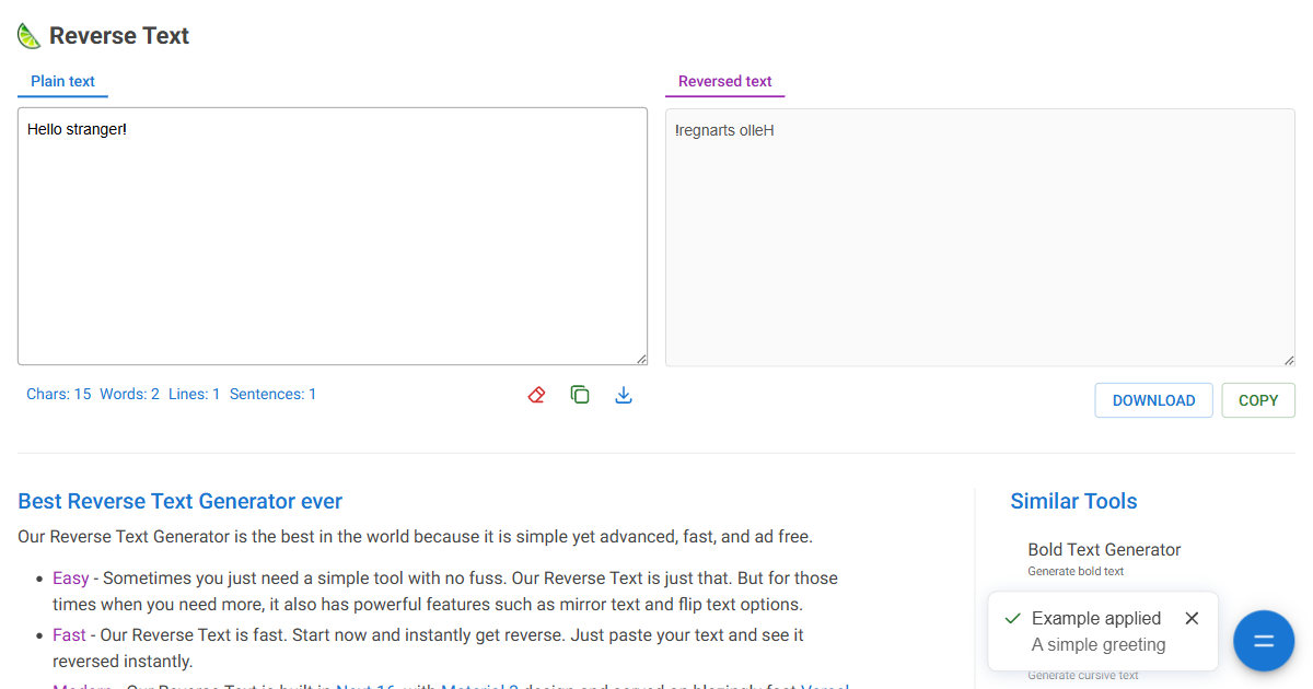 Reverse Text Generator - Write Backwards & Flip Text